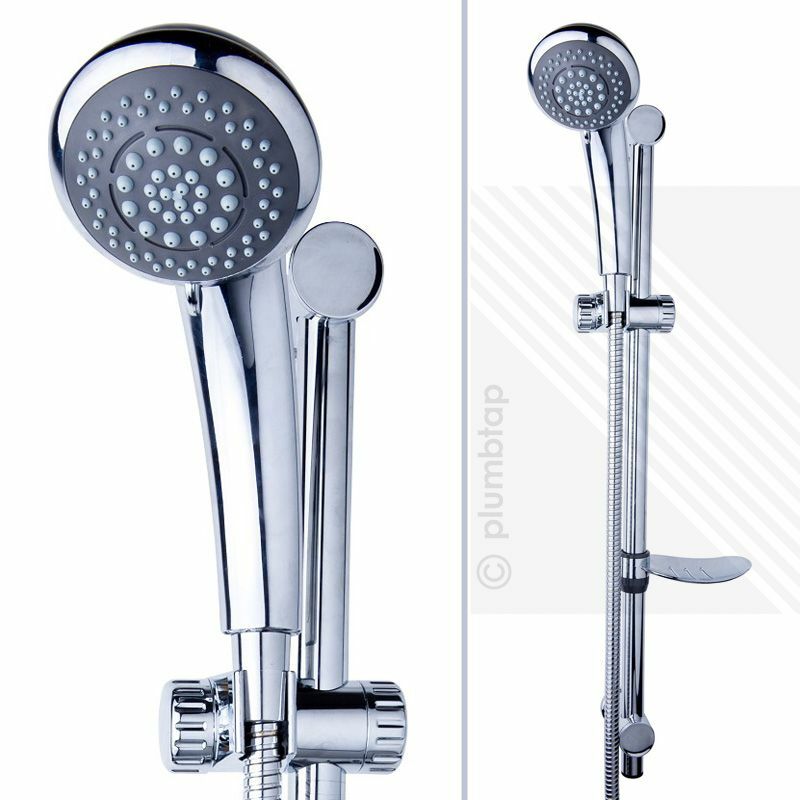 Premium Shower Kit Chrome Modern Universal Adjustable Riser Rail 6 Mode ...