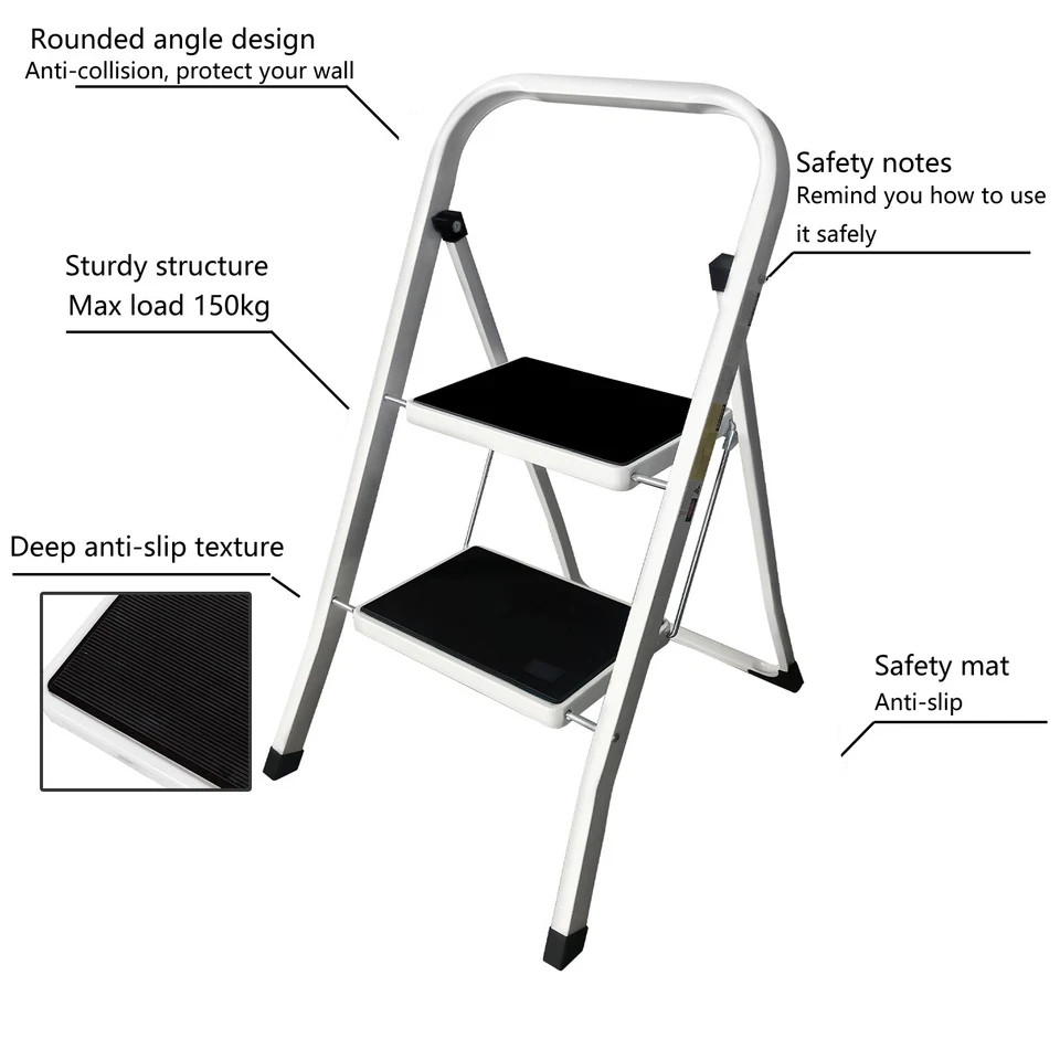 2 3 4 Step Ladder Folding Portable Compact Heavy Duty Iron Anti-Slip ...