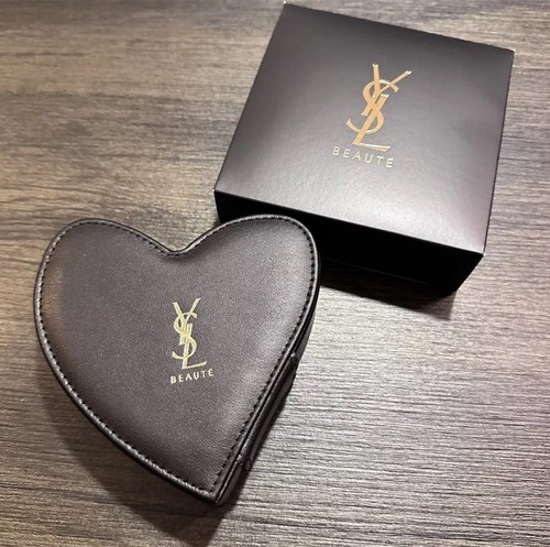 YSL Beauty Heart Shape Makeup Zipped Pouch with Mirror in black LIMITED ...