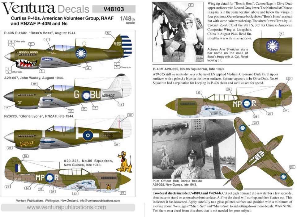 RNZAF P-40 Gloria Lyons + AVG Chinese + RAAF P-40. 1/48th scale (V48103 ...