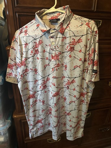 Sunday Swagger Mens golf polo Size large Cherry Blossom Print | eBay