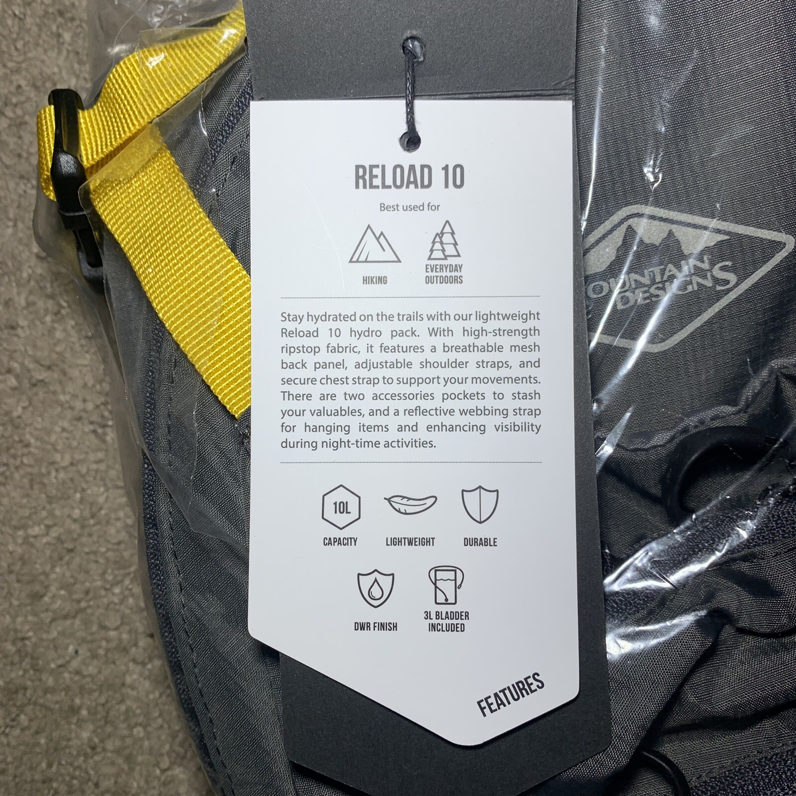 HYDRATION BACKPACK MOUNTAIN DESIGNS RELOAD HYDRO 3L BLADDER RIPSTOP 10L ...