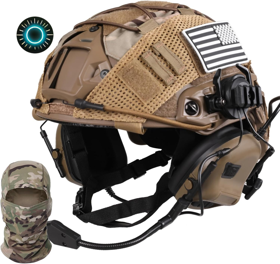 Tactical Helmet with Headset Adjustable Helmet with Helmet Cover and ...
