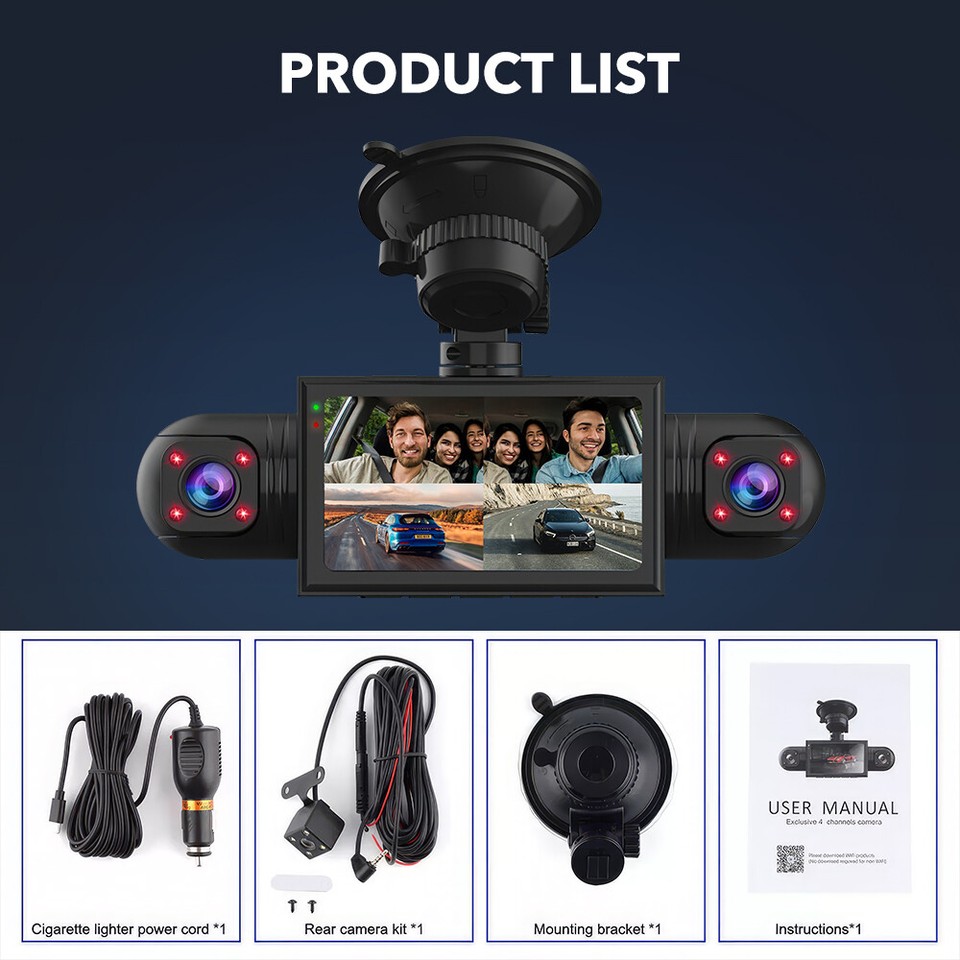 4 Channel Dash Cam 360° Dash Camera 4 Lens Front Rear Inside Driving ...