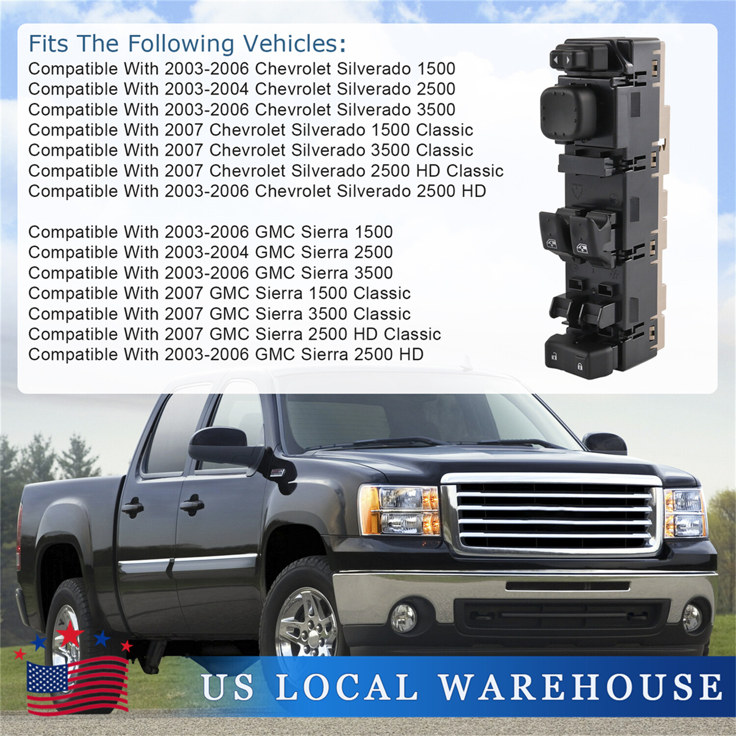 Power Window Switch Driver Left Side Black for Chevy GMC 15883318 ...