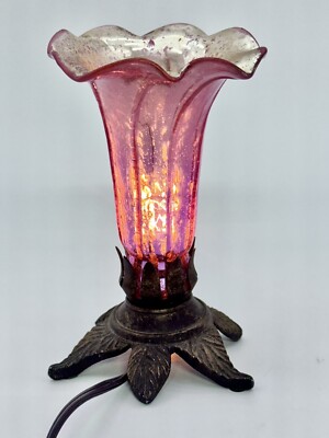 Tiffany Inspired Brass Fairy Lamp Lily Accent Pink Gold Tulip Night ...
