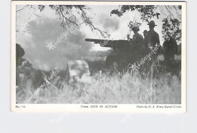 PPC Postcard WW2 US Army Soldiers 75 Mm Gun In Action Photo By Signal ...