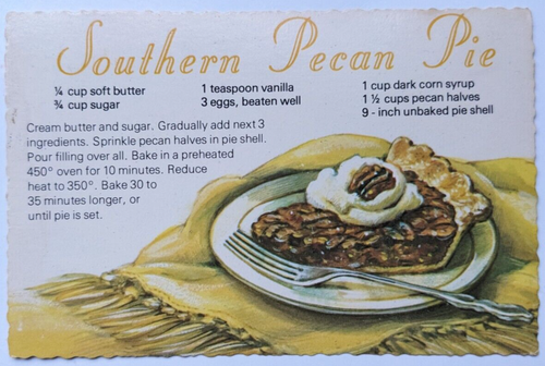 Southern Pecan Pie Recipe Vintage Postcard Unposted Retro Baking | eBay