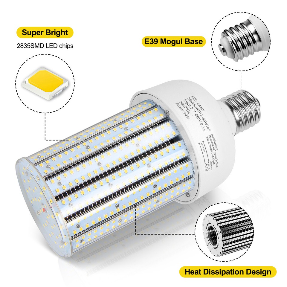 480V LED Corn Light Bulbs 80W E39 Mogul Base Commercial Warehouse Workshop Lamp | eBay