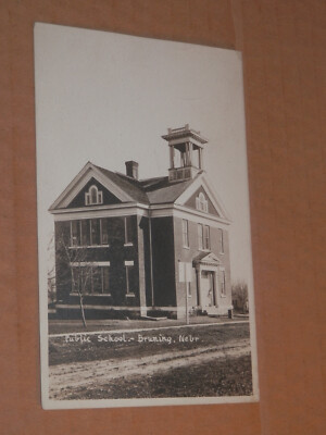 BRUNING NEBRASKA - 1924 RPPC REAL-PHOTO POSTCARD - PUBLIC SCHOOL ...