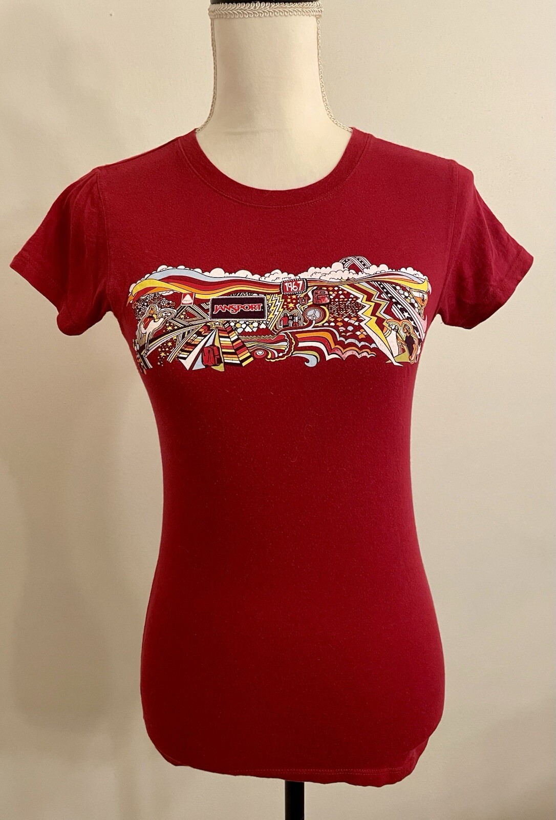 Jansport T-Shirt Top Women’s Juniors S M Red 1967 Vin… - Gem