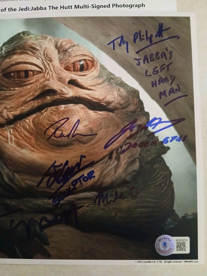 STAR WARS Jabba The Hutt Multi Signed x 8 Photo 8x10 Beckett BAS Full ...