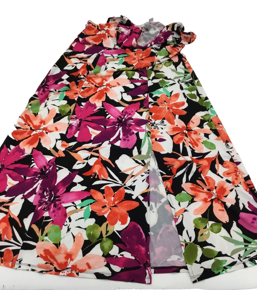 Susan Graver Womens floral Print midi with front slit in Pink multi ...