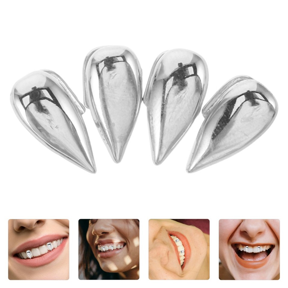 4pcs Hip Hop Teeth Grills - Single Canine Grill Cap - Silver Tone Fang ...