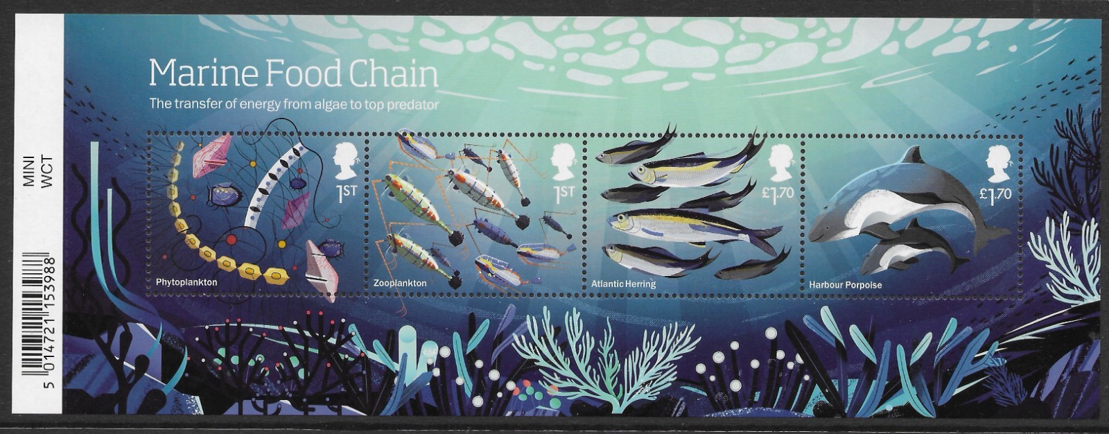 GB 2021. MS 4552. "MARINE FOOD CHAIN" MINI SHEET WITH BARCODE. MNH. FV ...
