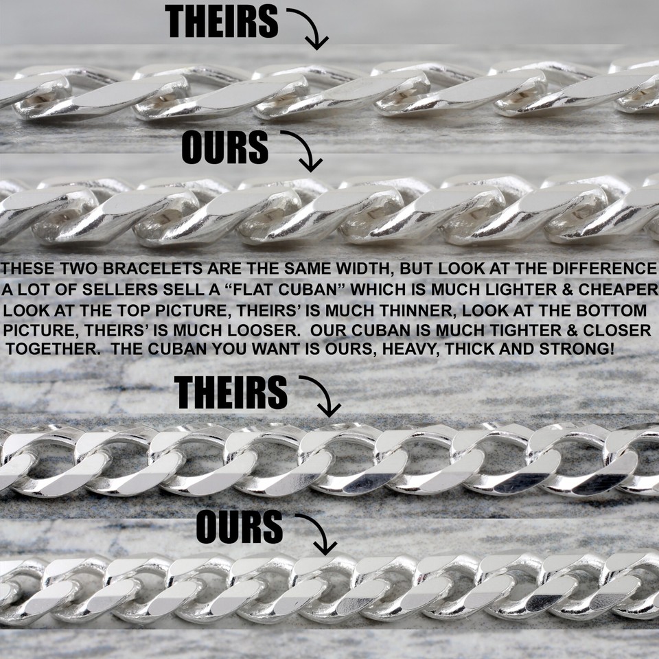 925 Sterling Silver Cuban Curb Link Chain Bracelet-Thick & Heavy ...