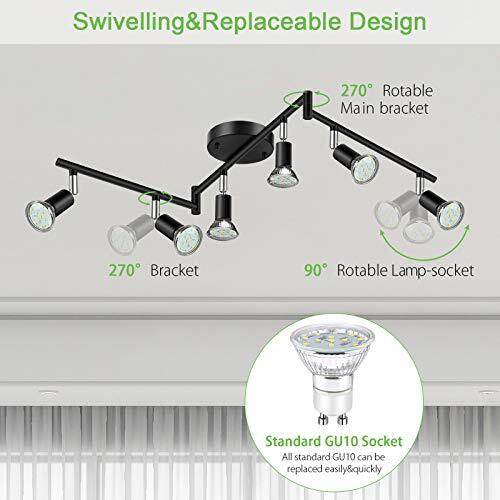 LED 6 Light Track Lighting Kit, Black 6 Way Ceiling Spot Lighting ...