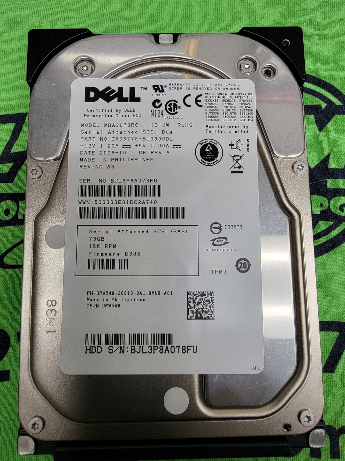 DELL 73GB HARD DRIVE 15K RPM D306 FIRMWARE 0RW548 SAS HDD - MBA3073RC ...