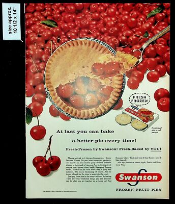 1956 Swanson Frozen Fruit Pies Fresh Baked Cherries Vintage Print Ad ...
