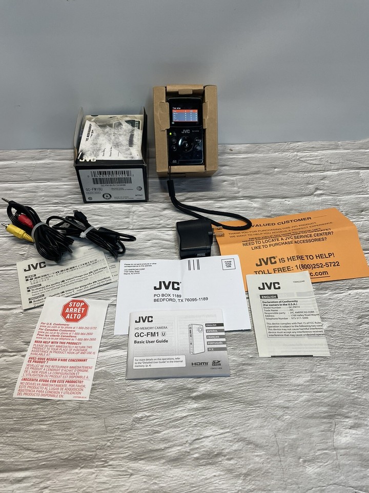 JVC GC-FM1BU HD Memory Camcorder Camera Tested W/ Box And Cords, Manual ...