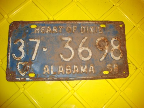 Vintage Original 1958 Alabama License Plate Tag Rare Antique Used 37 ...