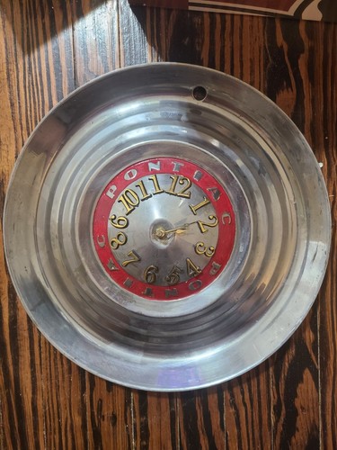 1950's Old PONTIAC Hubcap Wheel Cover Red Rim Clock Mancave SHOP Decor ...