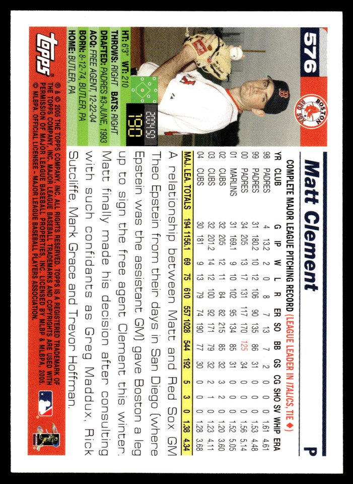 2005 Topps #576 Matt Clement Boston Red Sox | eBay