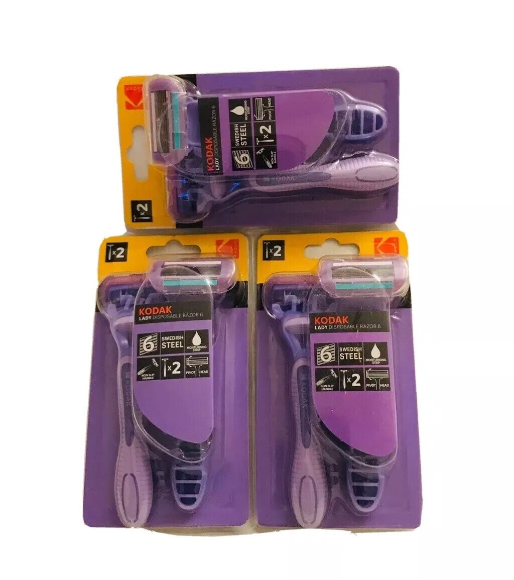2 X KODAK DISPOSABLE RAZOR 6 LADY/WOMEN`S SHAVING, SWEDISH STEEL BLADE ...