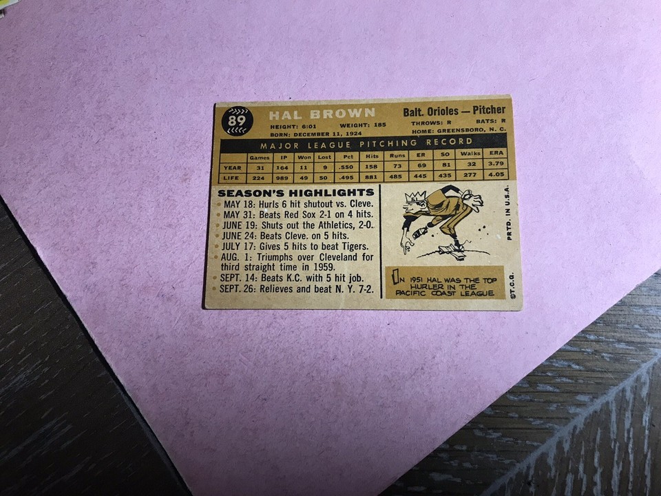 Hal Brown 1960 Topps Baseball #89 No Creases | eBay