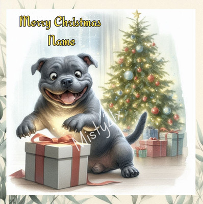 Personalised STAFFY Christmas Greeting Card XMAS Staffordshire Bull ...