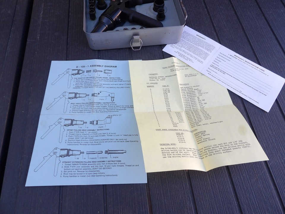 BLIND FASTENER INSTALLATION, D-100-MIL-1, Rivet Tool Kit, USA MADE. | eBay