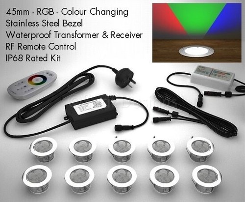 10 X 45mm LED Deck/decking Lights Multicolour RGB Colour Changing ...