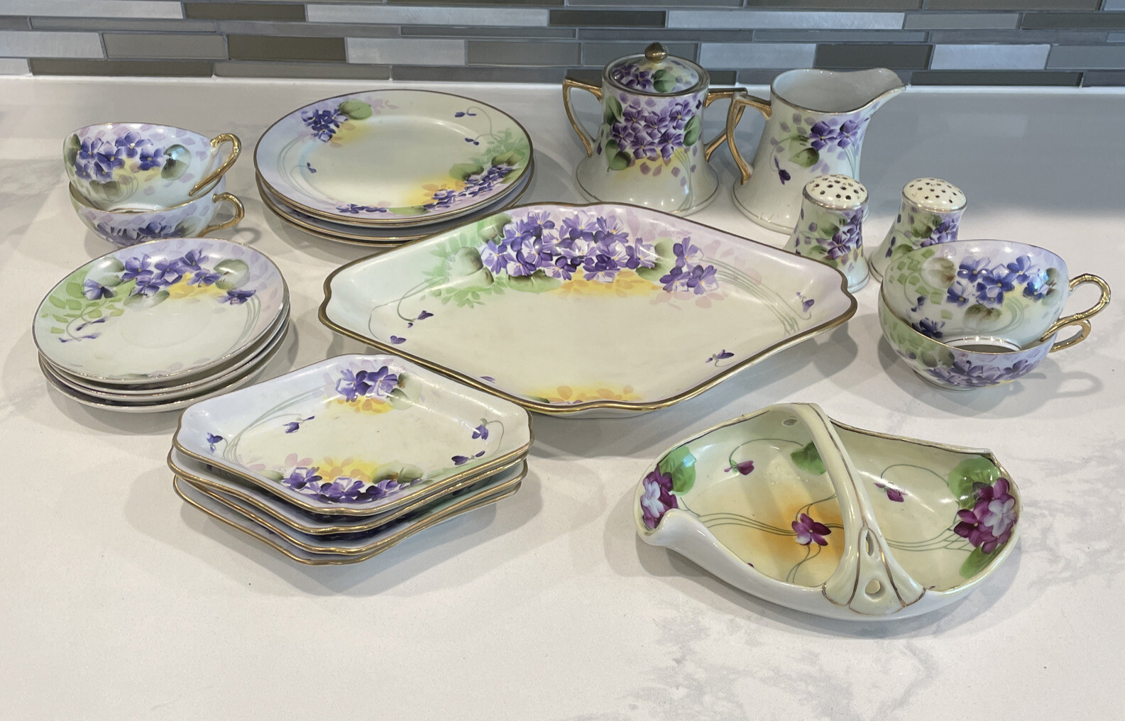 Vintage Hand Painted Forget Me Not Violets Te-Oh Nippon 22 Piece ...