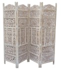 4 Panel Heavy Duty Carved Indian Screen Wooden + MDF Leaves Design Room ...