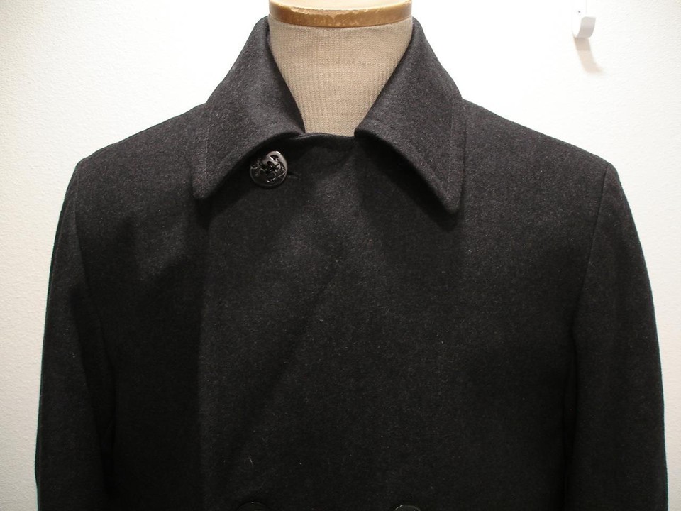 Nautica Mens S Double Breasted Peacoat Charcoal Gray Anchor Buttons Pea ...