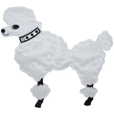 Large Poodle Applique Patch - White Dog Facing Left, Sock Hop 6" (Iron ...