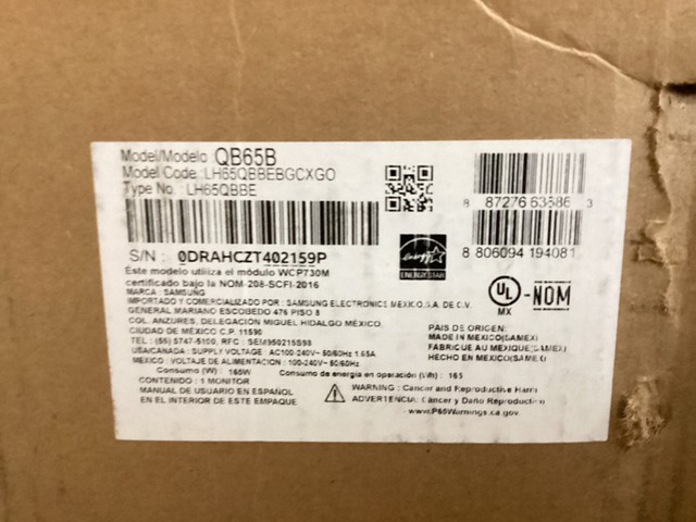 Samsung QB65B-N 65" 4K UHD LED-backlit LCD Digital Signage Display for ...