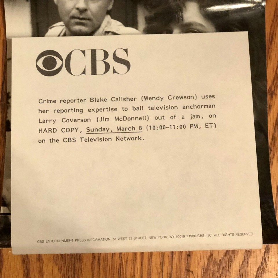 1986 CBS Press Photo of Wendy Crewson & Jim McDonnell Star in "HARD ...