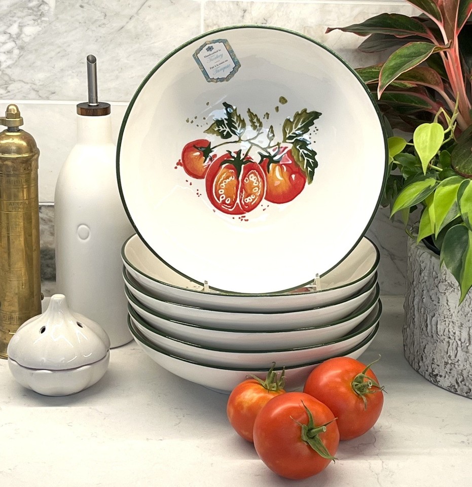 (6) Papart Garden Tomatoes Pasta Bowls Pomodoro Dinnerware Italian ...