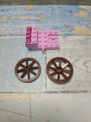 1x Light Pink Lego 24055 Vehicle Base with 2 X 4489 Wagon Wheels | eBay UK
