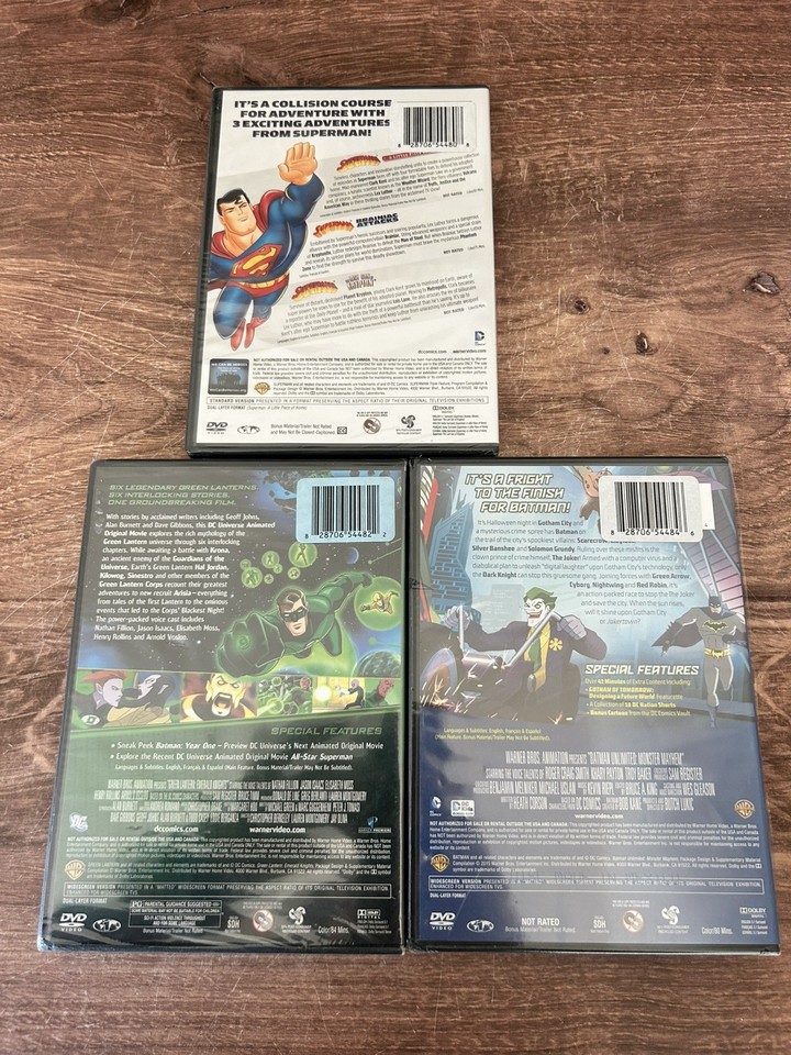 Lot of 3 DC Comics Animated PROMO Movie DVDs Justice League Superman ...