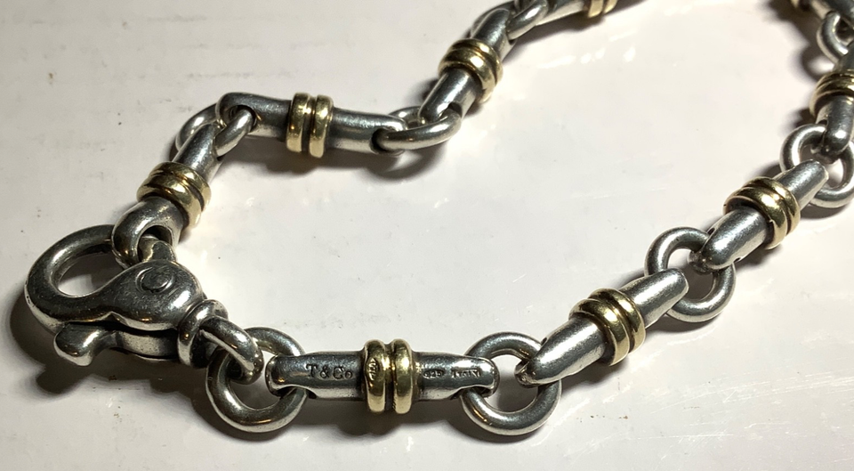 Tiffany & Co. Sterling Silver & 18K Gold Marked 750 Barrel Link 7.5 ...