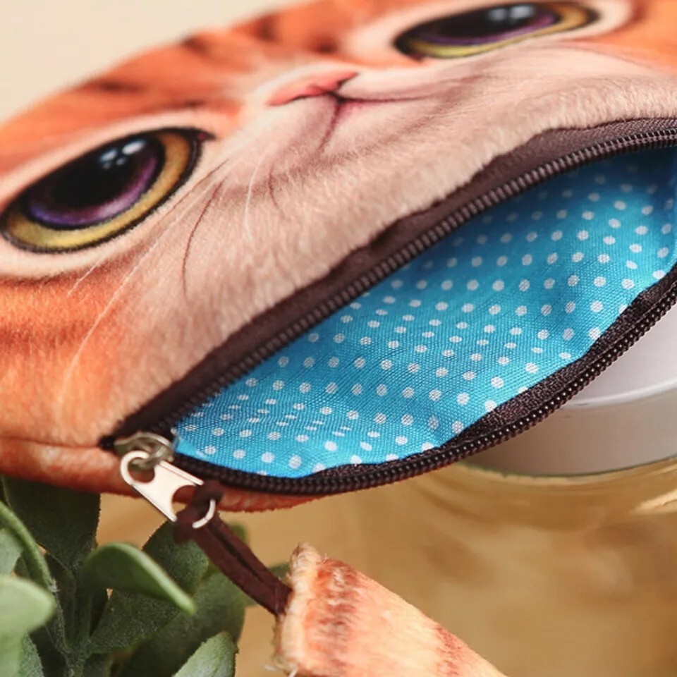 Women Cute 3d Print Cat Girls Tail Plush Coin Purse Bag Cotton Wallet ...