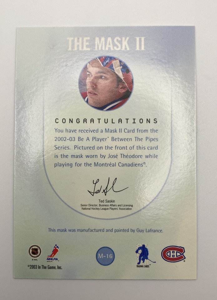 Jose Theodore 2002-03 Be A Player Between The Pipes The Mask II ...