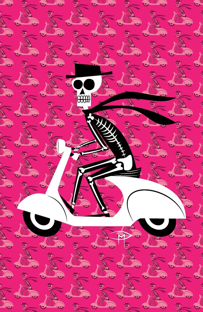 Skele On A Vespa Poster 11" x 17" Pattern Original Skeleton Doug ...