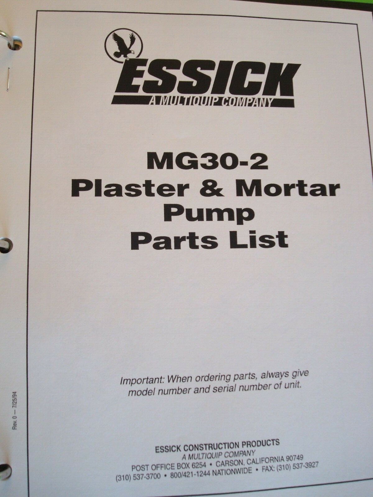 ESSICK Service Manual for Concrete & Plaster Mixers, Vibrating Rollers ...