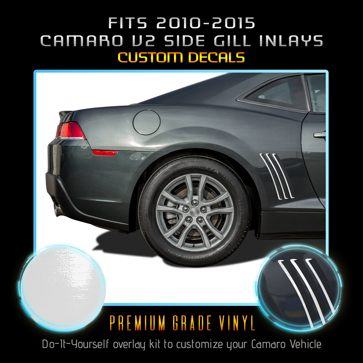 For 2010-2015 Chevy Camaro V2 Thin Side Vent Gills Inlay Decals - Glossy Matte | eBay