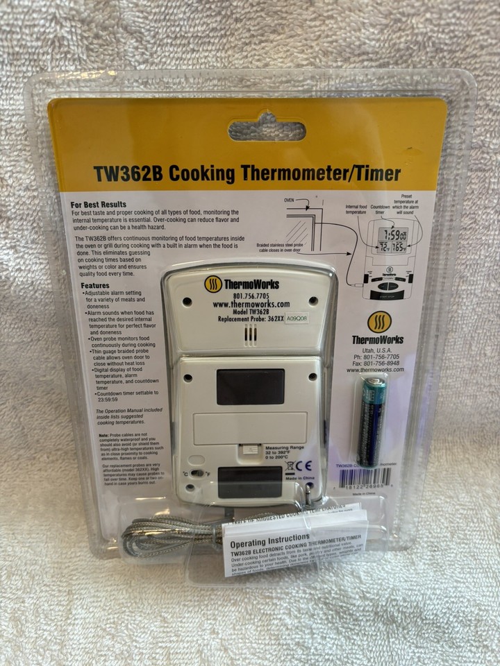 ThermoWorks TW362B Digital Display Kitchen Cooking Thermometer/Timer ...