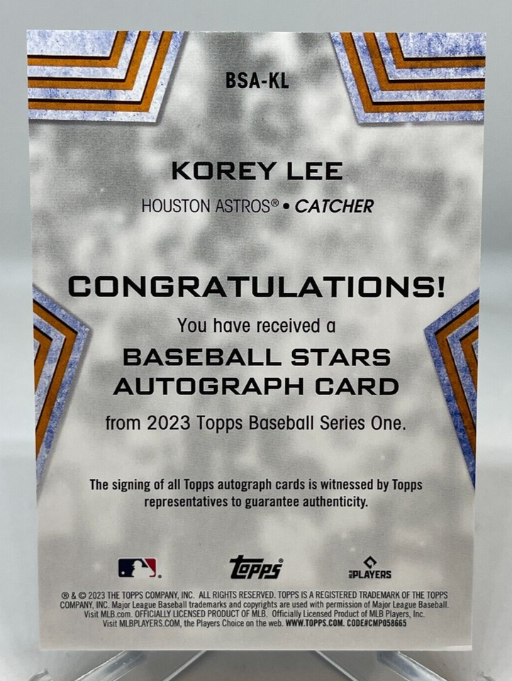 KOREY LEE 2023 Topps Series 1 ROOKIE AUTO Houston Astros Baseball Stars ...