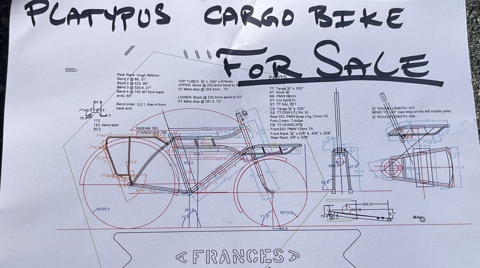 Frances Cycles Custom Steel Platypus Cargo Bike Made In Santa Cruz | eBay
